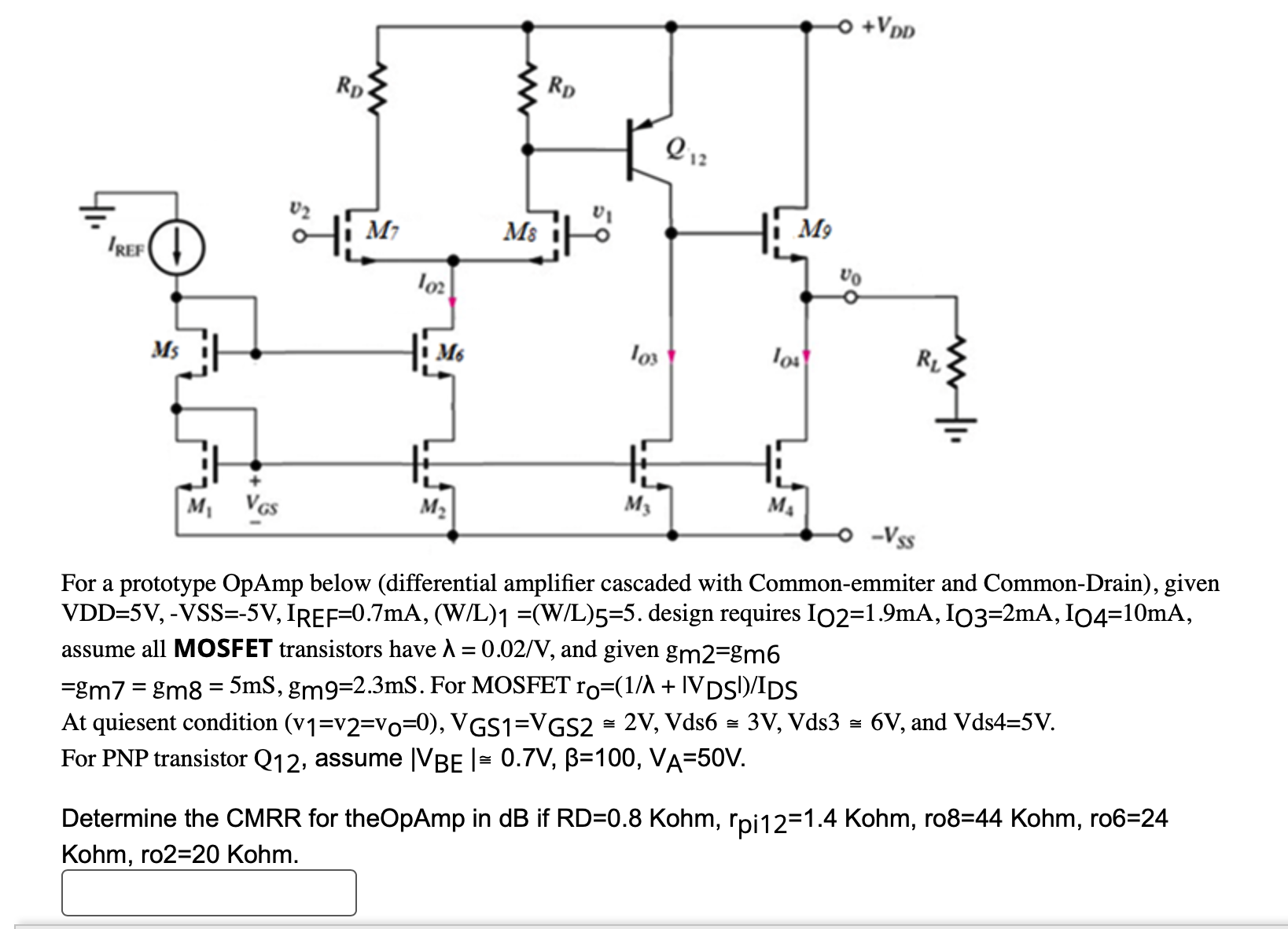 Solved For a prototype OpAmp below (differential ﻿amplifier | Chegg.com