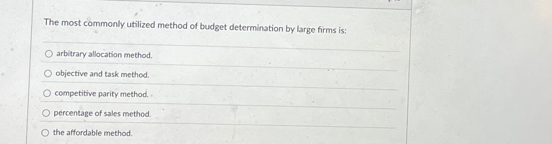 Solved The most commonly utilized method of budget | Chegg.com