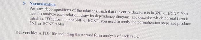 Solved 5- Normalization Perform decompositions of the | Chegg.com
