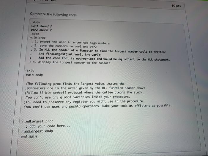 10 pts Complete the following code: data var1 chord ? | Chegg.com