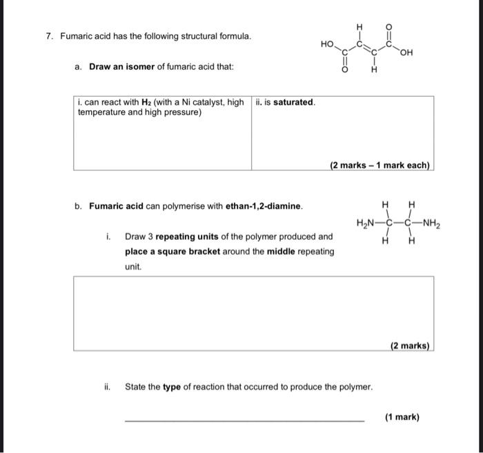 Solved 7. Fumaric acid has the following structural formula. | Chegg.com