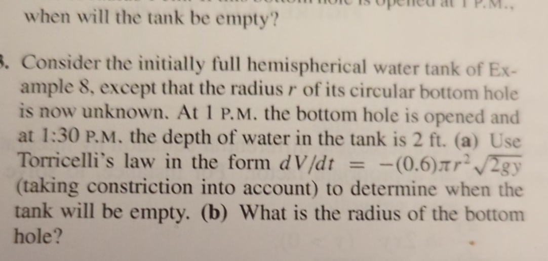Solved when will the tank be empty?Consider the initially | Chegg.com