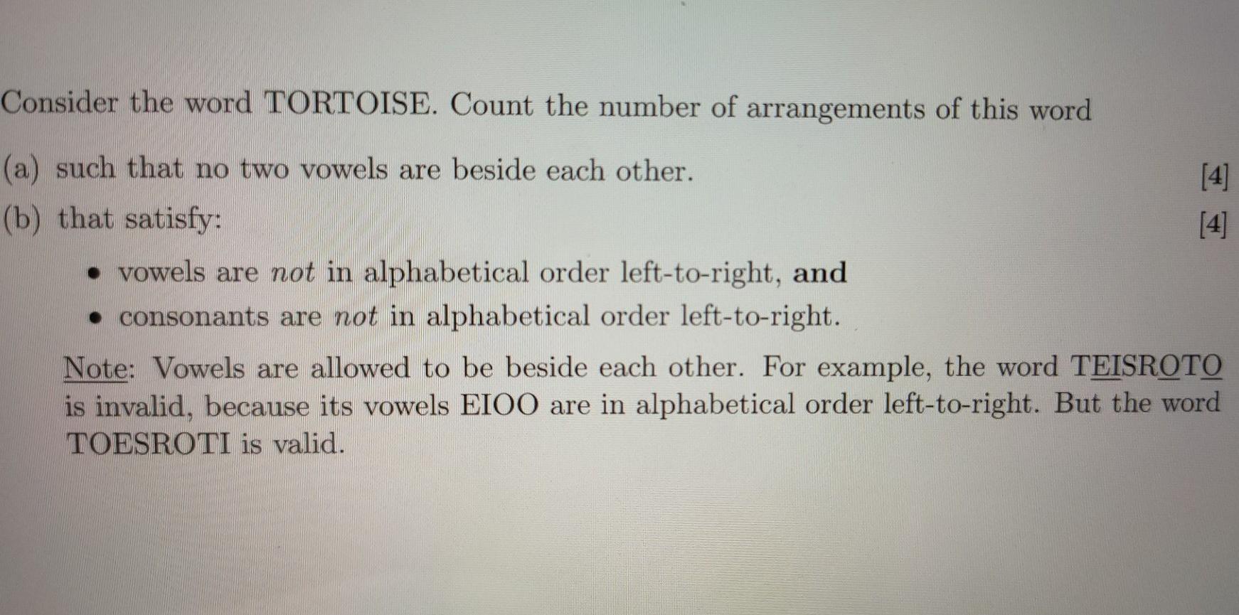 Solved Consider the word TORTOISE. Count the number of | Chegg.com