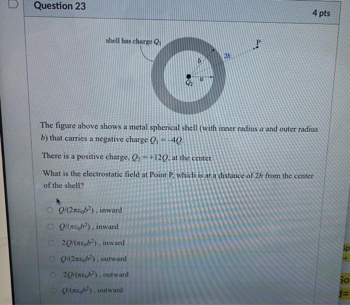 Solved The figure above shows a metal spherical shell (with | Chegg.com