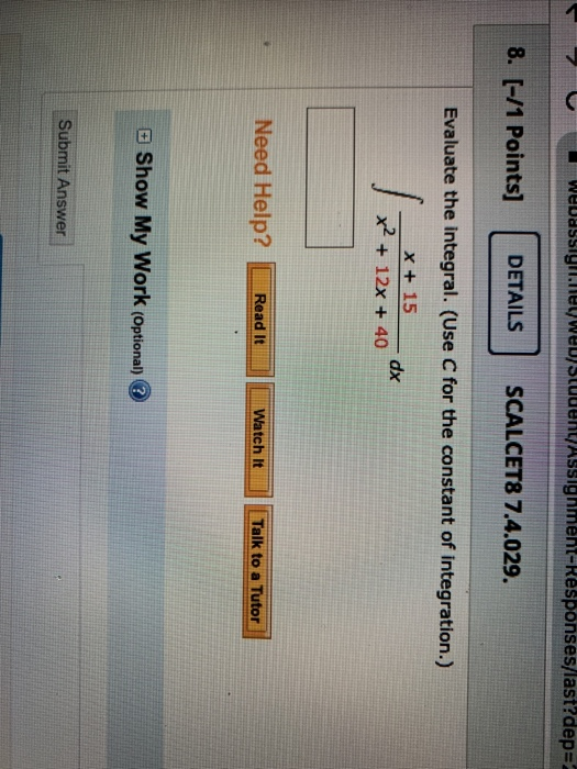 Solved Submit Answer 9. [-12 Points] DETAILS SCALCET8 | Chegg.com