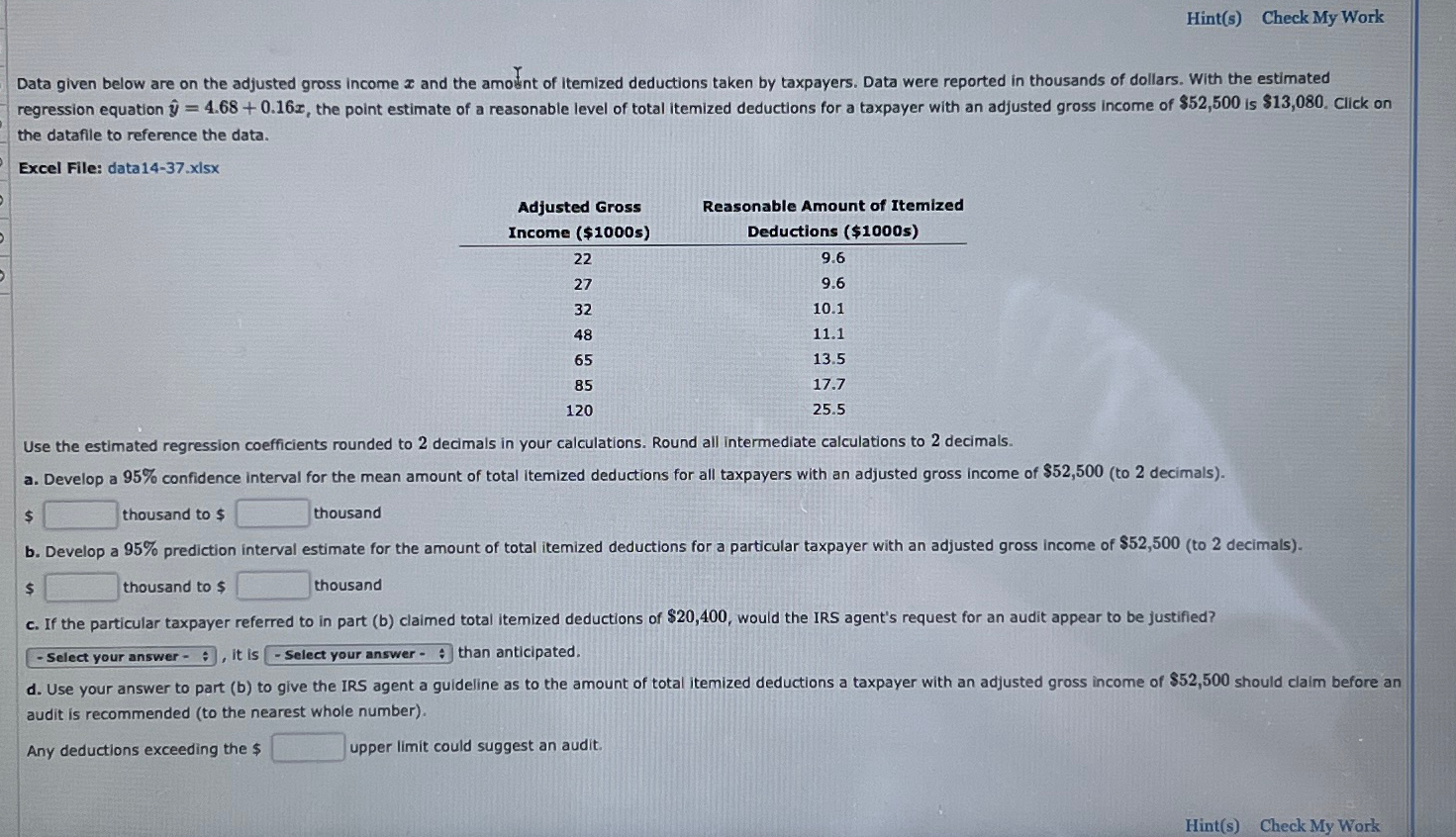 Solved Hint(s) ﻿Check My WorkData given below are on the | Chegg.com