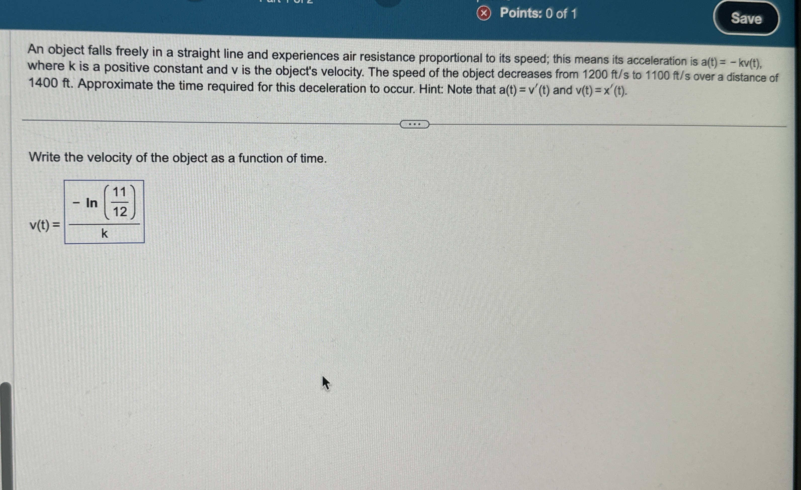 Solved Points: 0 ﻿of 1An object falls freely in a straight | Chegg.com