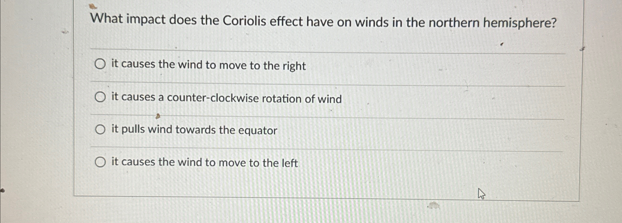 Solved What impact does the Coriolis effect have on winds in | Chegg.com