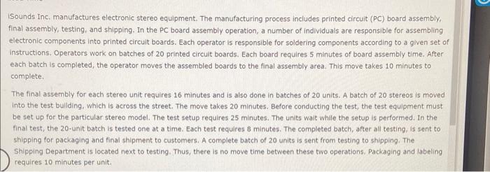 Solved ISounds Inc, manufactures electronic stereo | Chegg.com