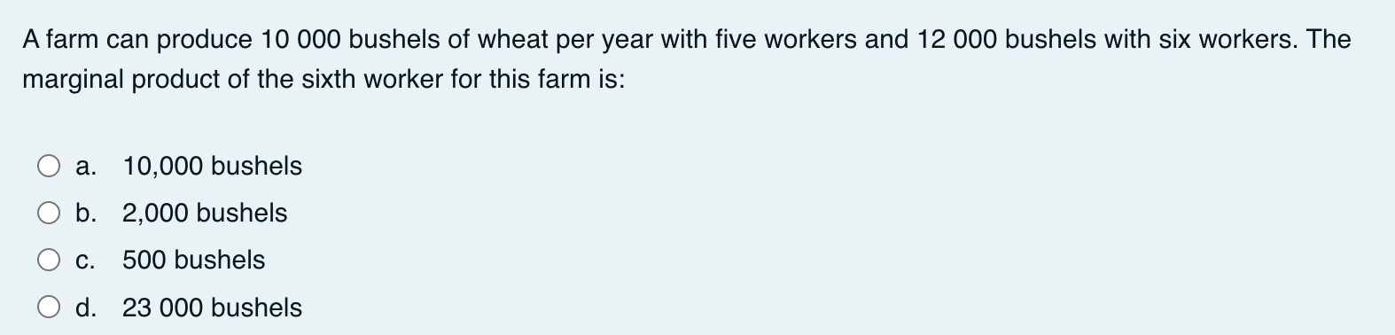 Solved A farm can produce 10000 ﻿bushels of wheat per year | Chegg.com