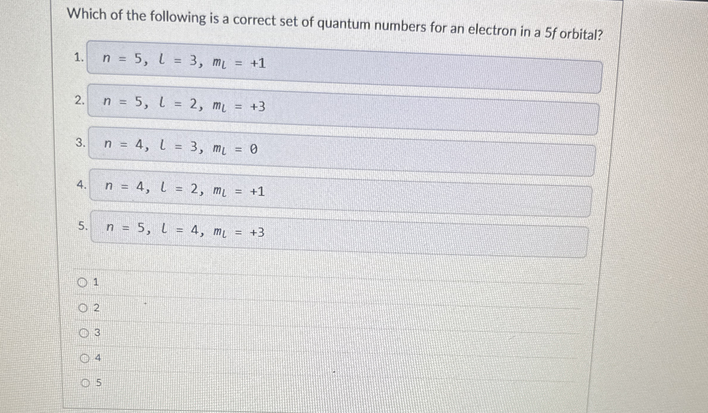 Solved Which of the following is a correct set of quantum | Chegg.com