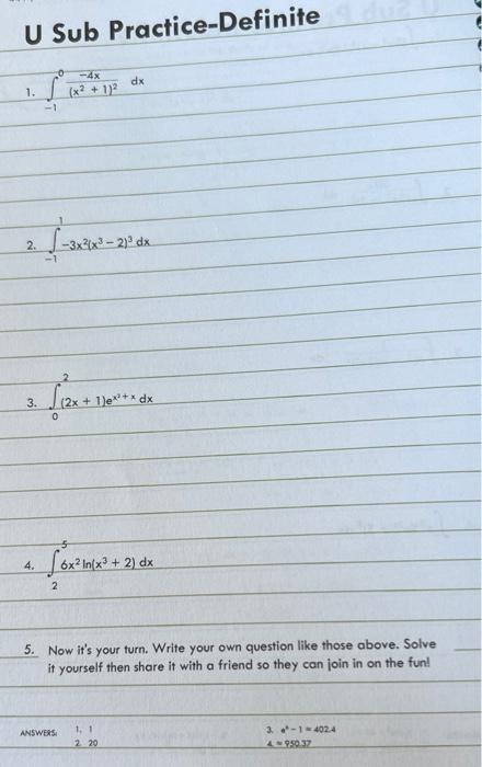 Solved U Sub Practice-Definite 1. ∫−10(x2+1)2−4xdx 2. | Chegg.com