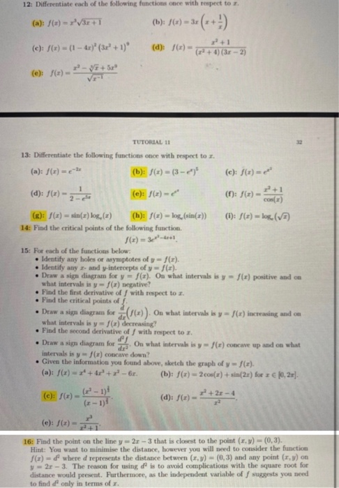 Solved 12: Differentiate each of the following functions | Chegg.com