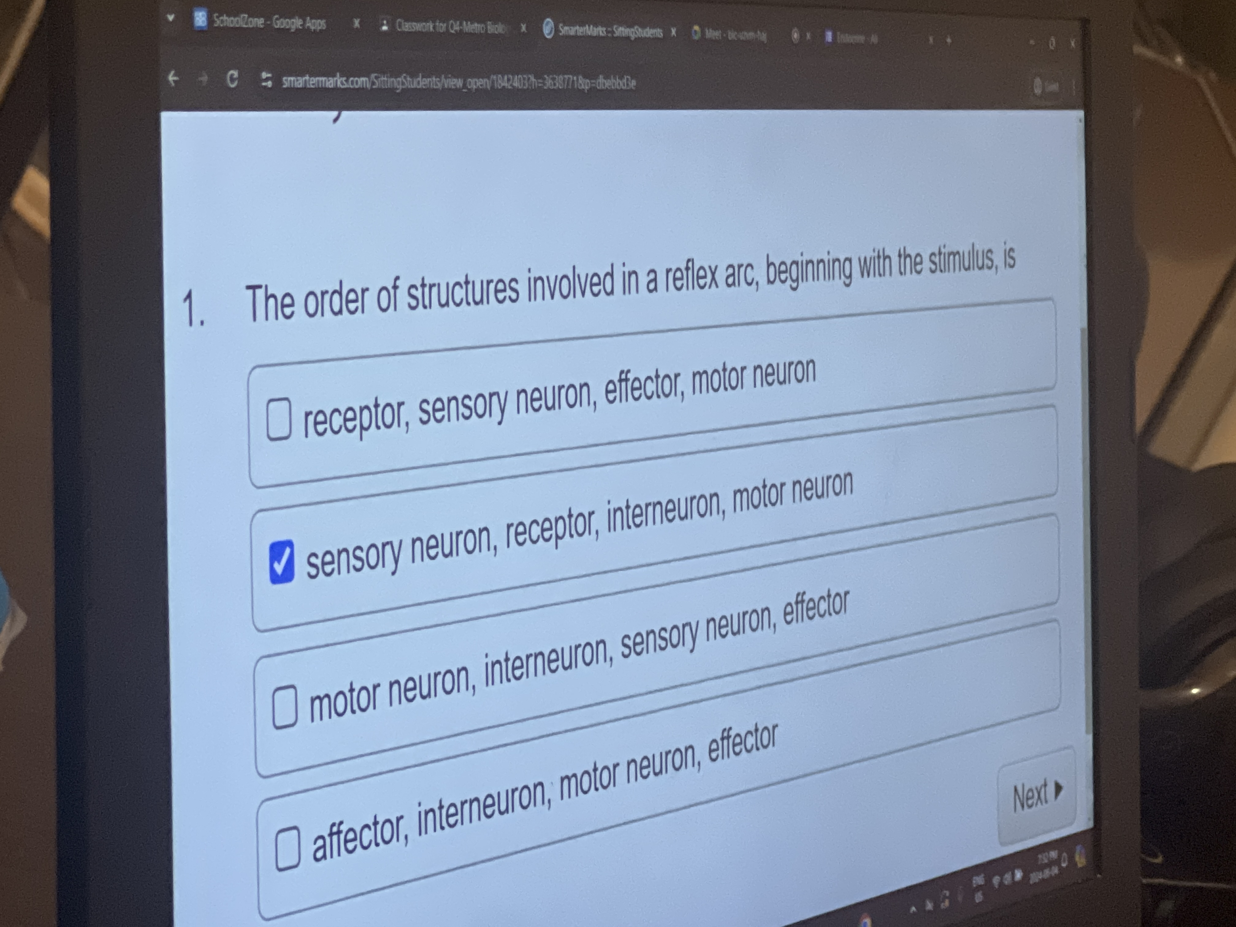 Solved The order of structures involved in a reflex arc, | Chegg.com