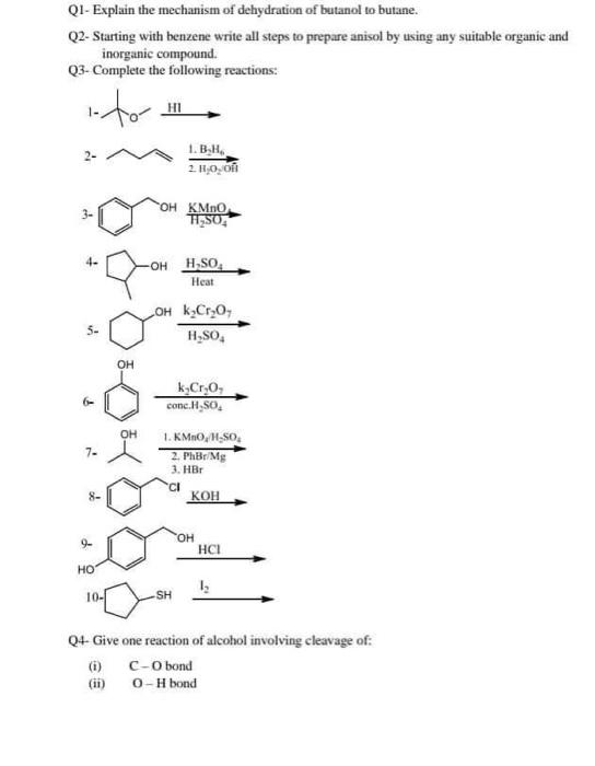 Solved QI-Explain the mechanism of dehydration of butanol to | Chegg.com