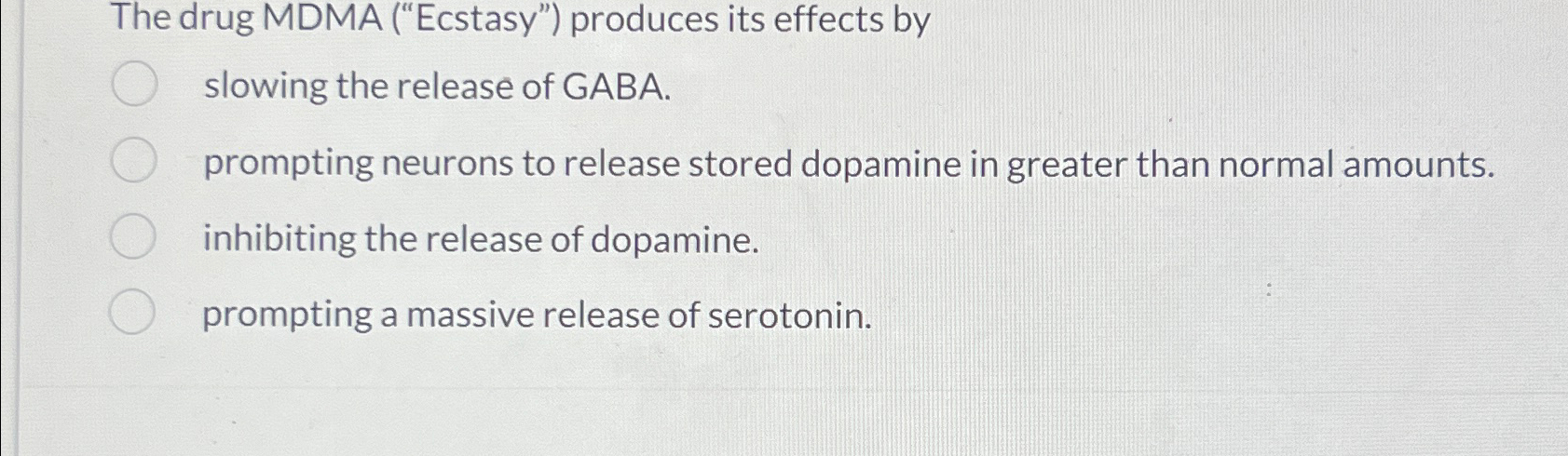 Solved The drug MDMA ("Ecstasy”) ﻿produces its effects | Chegg.com