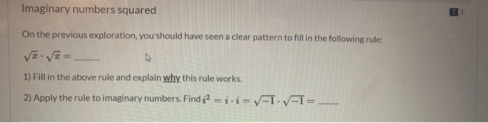 Solved Imaginary numbers squared On the previous | Chegg.com