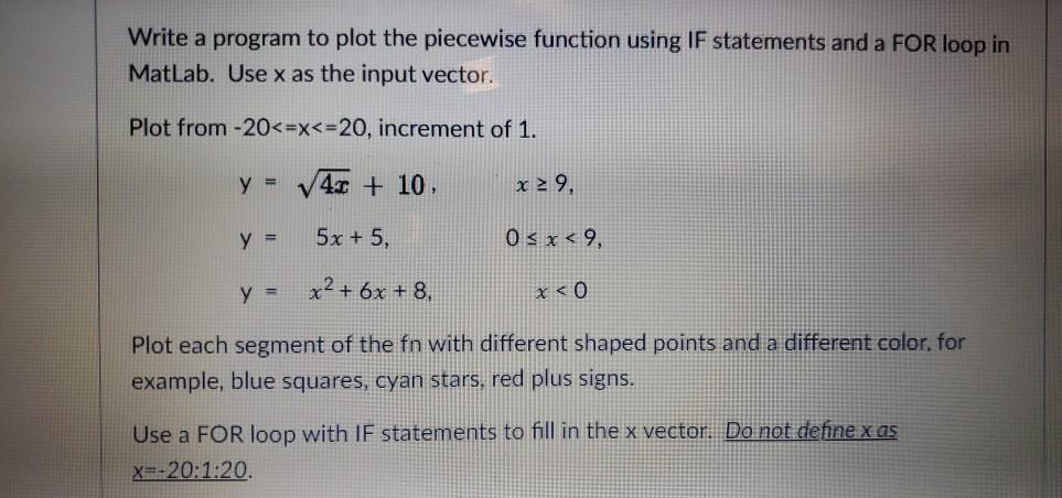 Solved Write a program to plot the piecewise function using | Chegg.com