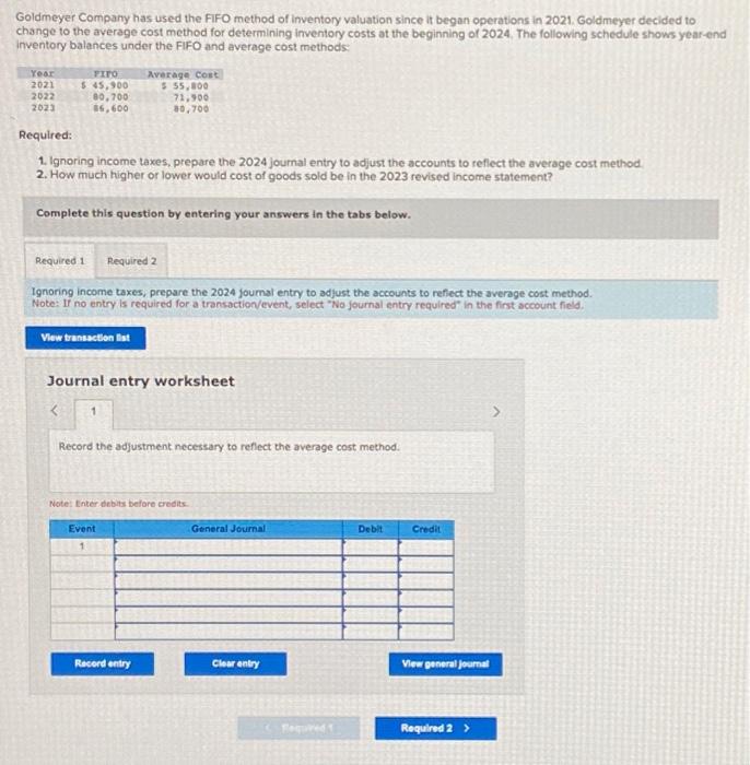 Solved Goldmeyer Company has used the FIFO method of | Chegg.com