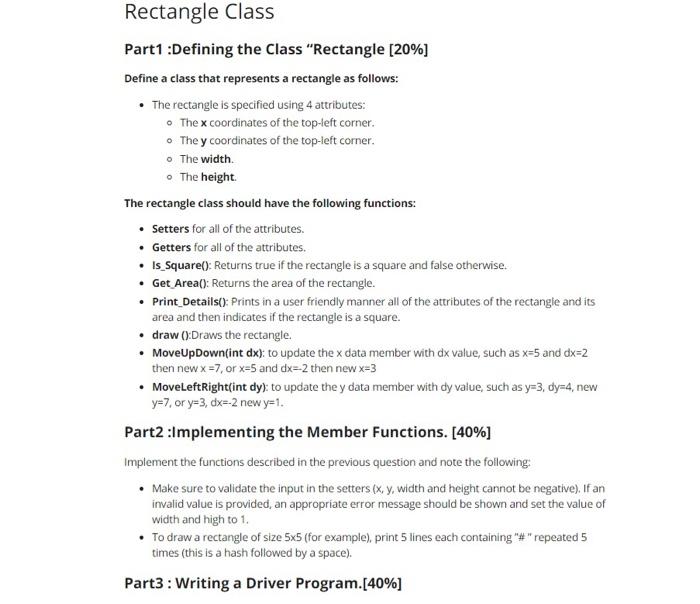 Solved Rectangle Class Part1 :Defining the Class "Rectangle | Chegg.com