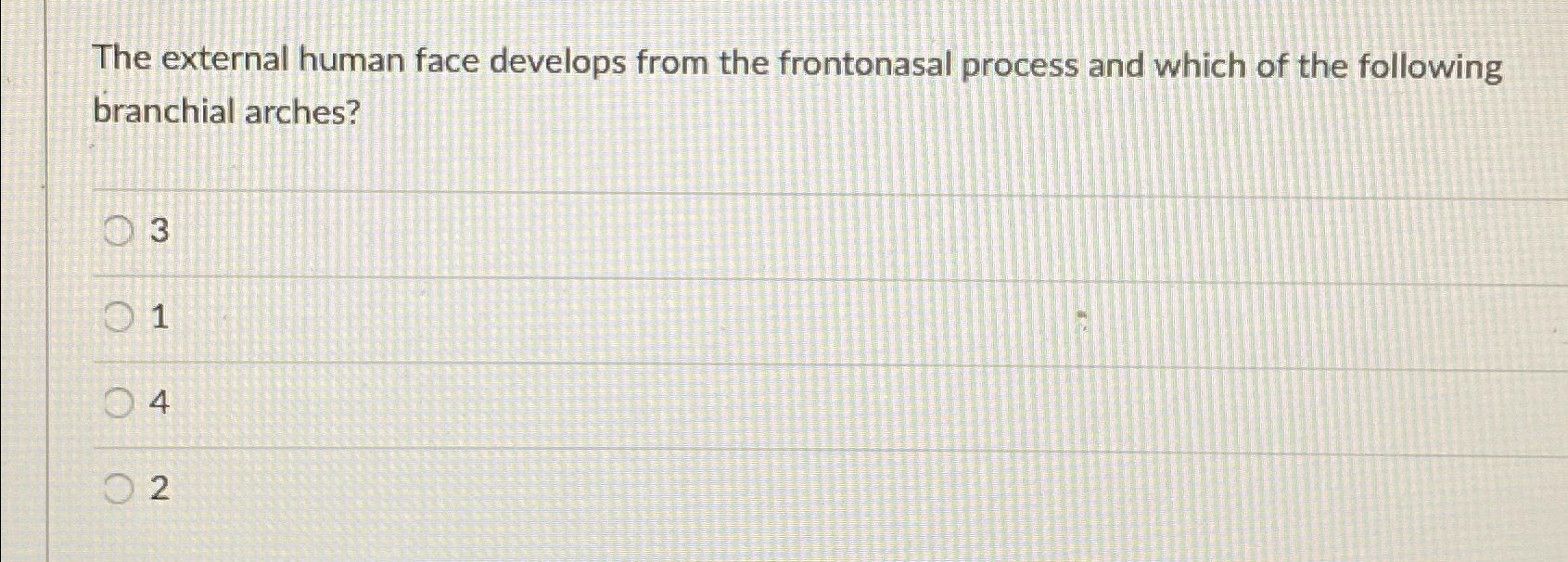 Solved The external human face develops from the frontonasal | Chegg.com