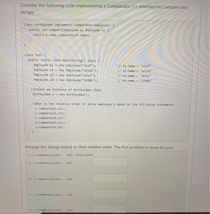 Solved interface is used to sort objects using natural | Chegg.com