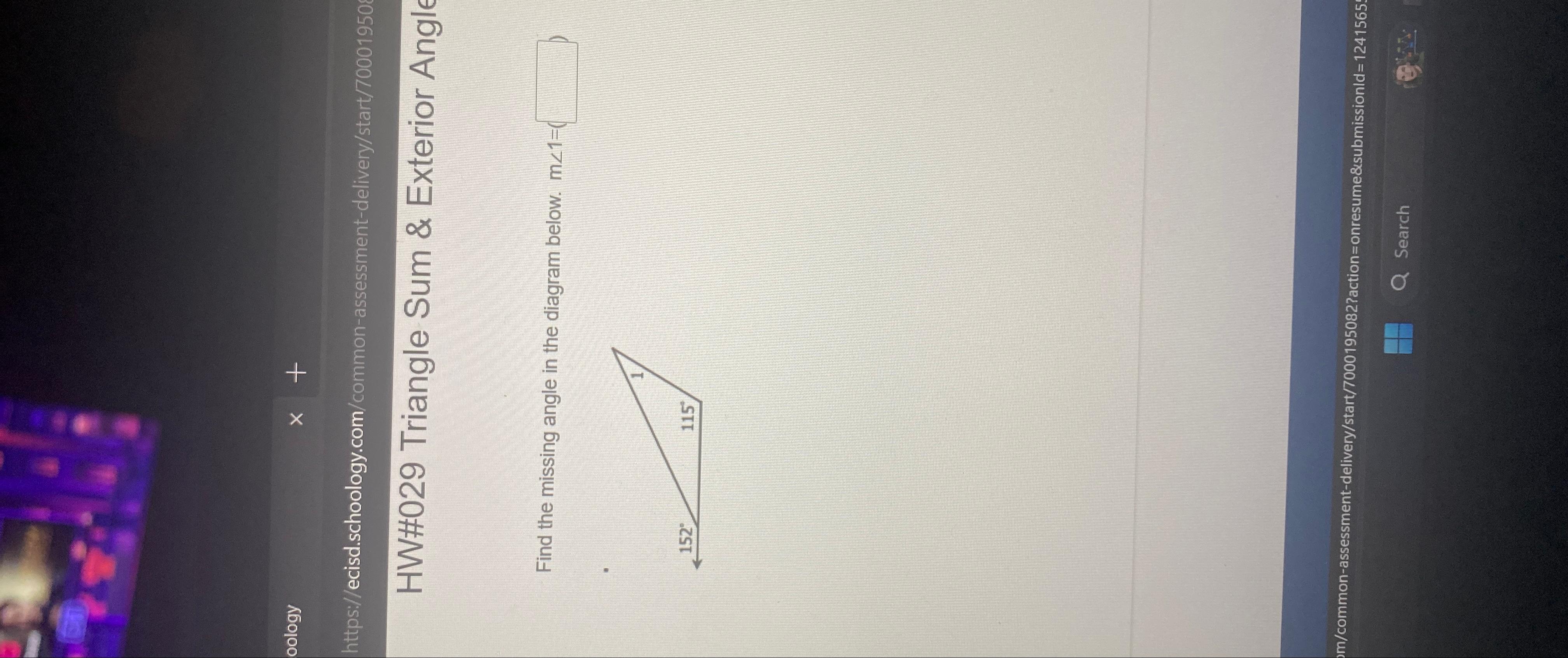 Solved Find the missing angle in the diagram below. m?1= | Chegg.com