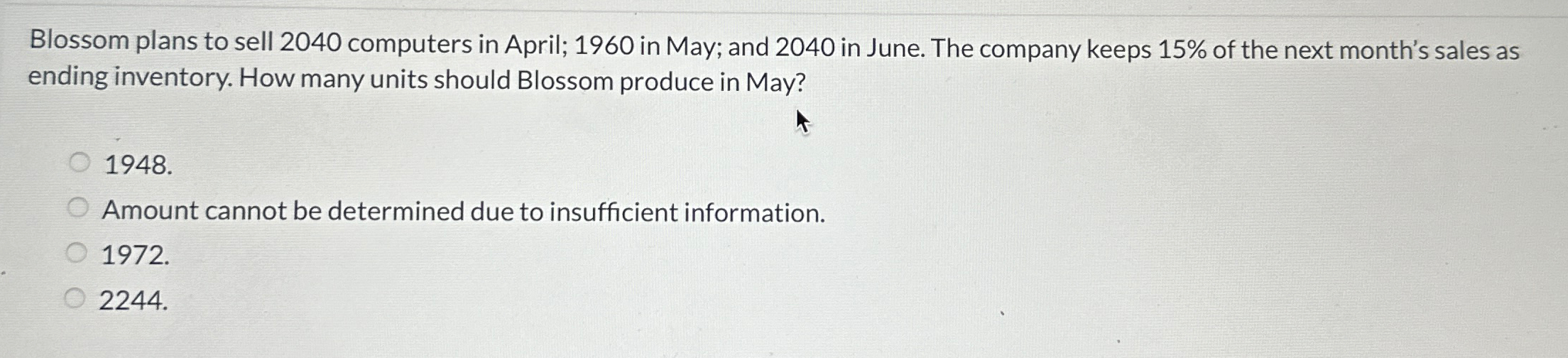 Blossom plans to sell 2040 ﻿computers in April; 1960 | Chegg.com