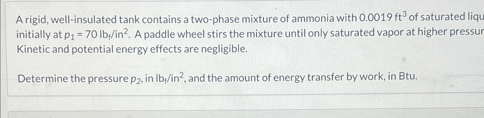 Solved A rigid, well-insulated tank contains a two-phase | Chegg.com