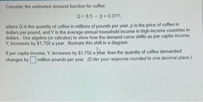 Solved Consider the estimated demand function for coffee | Chegg.com