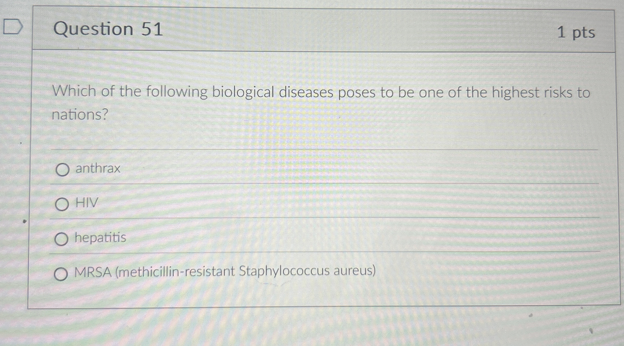 Solved Question 51Which of the following biological diseases | Chegg.com