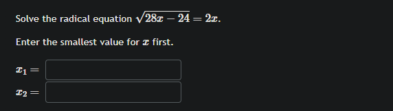 Solved Solve the radical equation 28x-242=2x.Enter the | Chegg.com