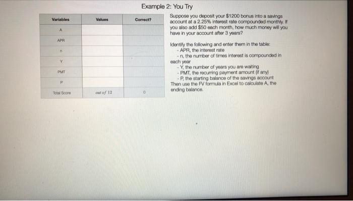 Solved Variables Values A APR Example 2: You Try Suppose you | Chegg.com