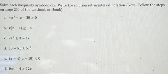 Solved Solve each inequality symbolically. Write the | Chegg.com