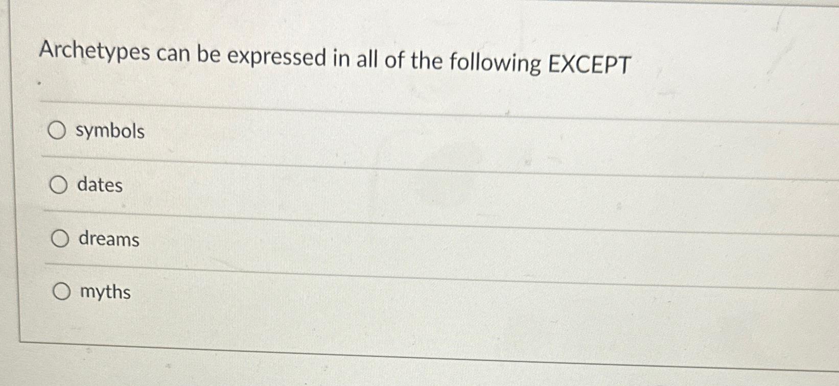 Solved Archetypes can be expressed in all of the following | Chegg.com