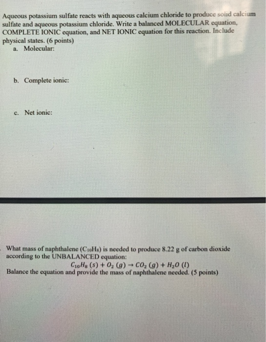 Solved Aqueous potassium sulfate reacts with aqueous calcium | Chegg.com