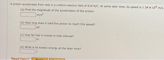 Solved A proton accelerates from rest in a uniform electric | Chegg.com