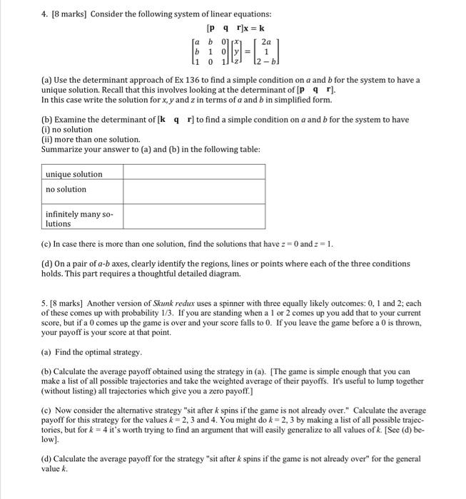 Solved 4. [8 marks] Consider the following system of linear | Chegg.com