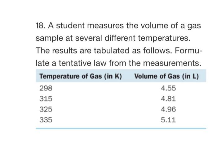 Solved 18. A student measures the volume of a gas sample at | Chegg.com