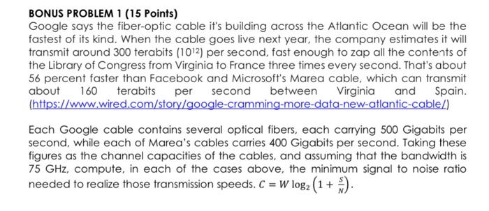 Solved BONUS PROBLEM 1 (15 Points) Google says the | Chegg.com