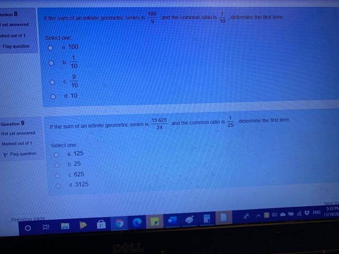 Solved estion 5 ot yet answered The sum of a geometric | Chegg.com Solved estion 5 ot yet answered The sum of a geometric | Chegg.com