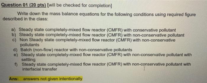Solved Question 01 (20 pts) [will be checked for completion] | Chegg.com