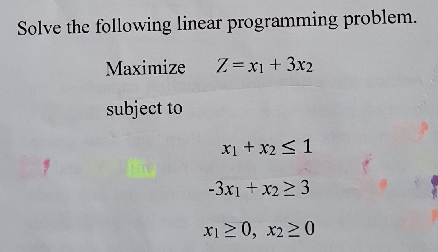 Solved Solve the following linear programming problem. | Chegg.com