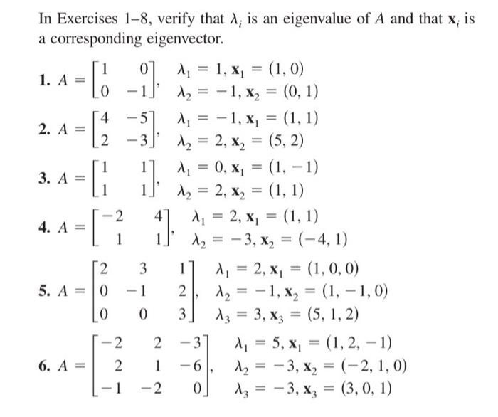 Solved In Exercises 1-8, verify that λi is an eigenvalue of | Chegg.com