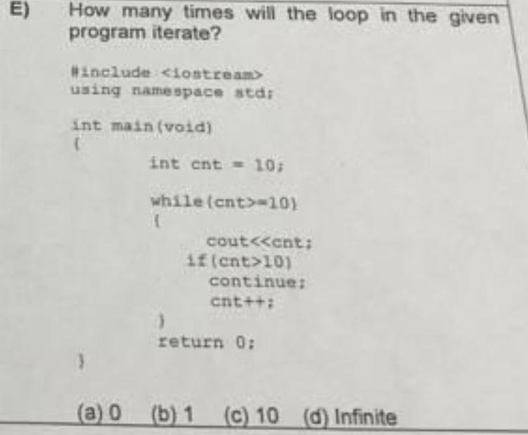 Solved E) ﻿How many times will the loop in the given program | Chegg.com