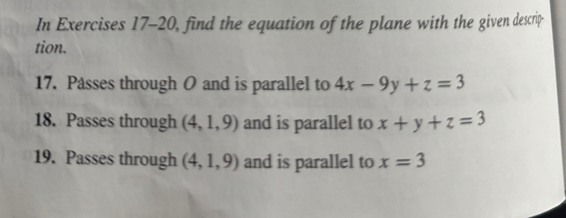 Solved In Exercises 17-20, ﻿find the equation of the plane | Chegg.com
