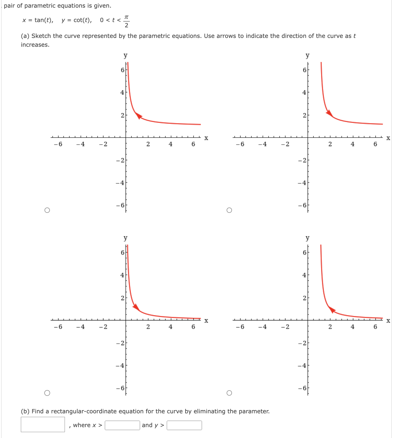 Solved pair of parametric equations is given.t , ﻿where x>, | Chegg.com