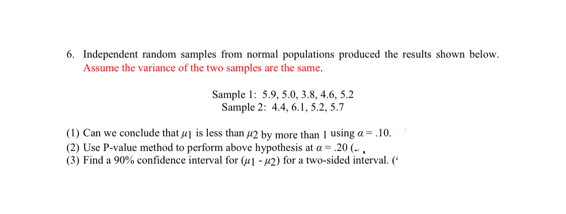 Independent random samples from normal populations | Chegg.com