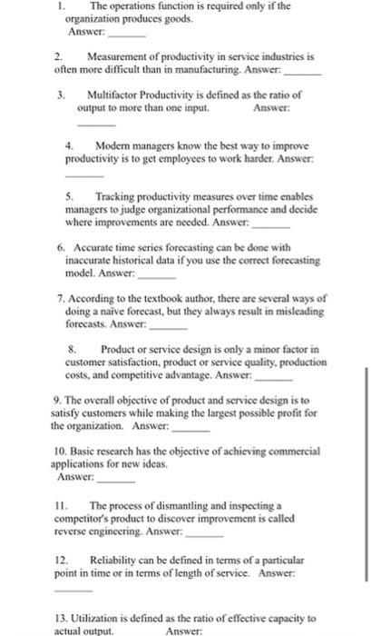 Solved 1. The operations function is required only if the | Chegg.com