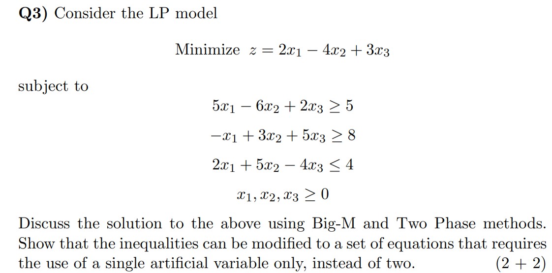 Solved Q3) ﻿Consider the LP model ﻿Minimize | Chegg.com